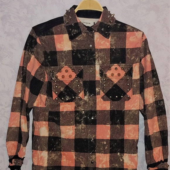 Coach | Tops | Coach Pink Plaid Studded Shirt | Poshmark